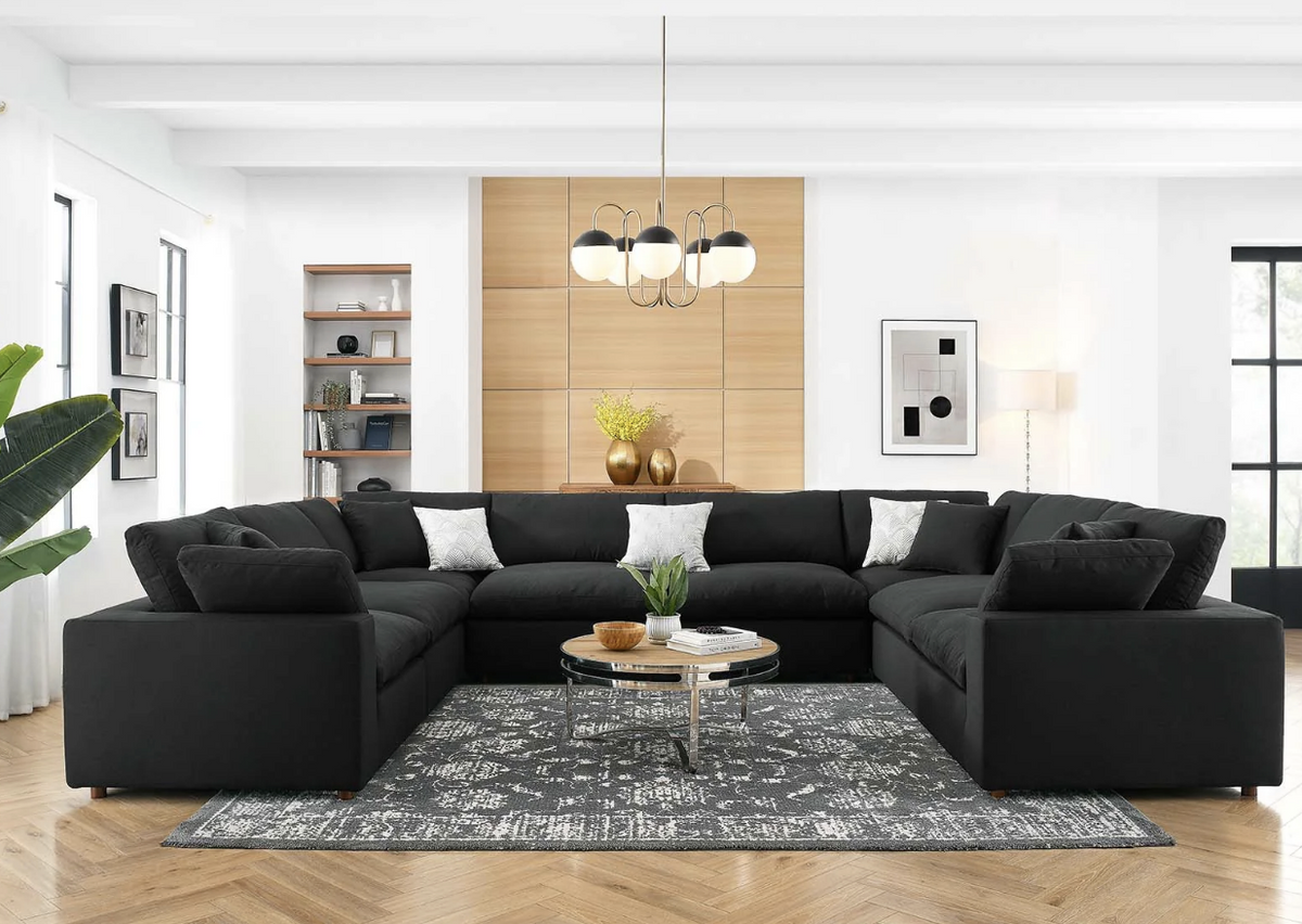 Black plush sectional couch store