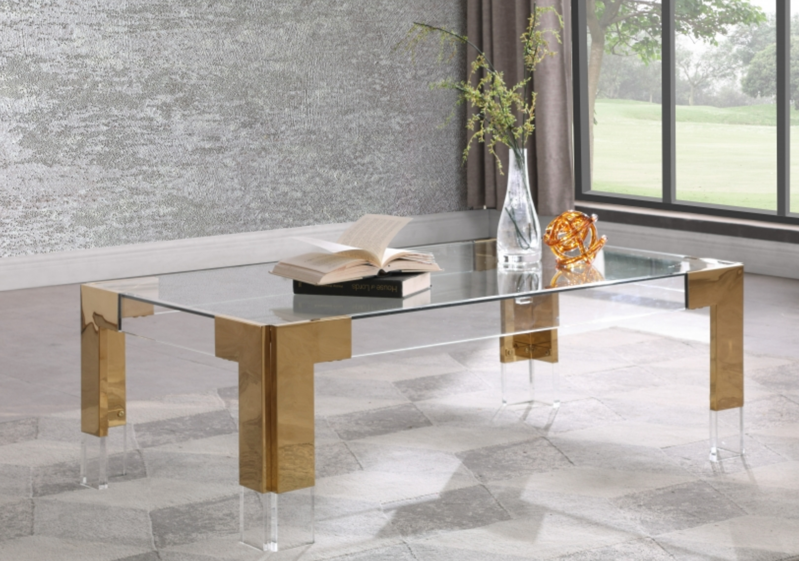 Acrylic gold coffee table store